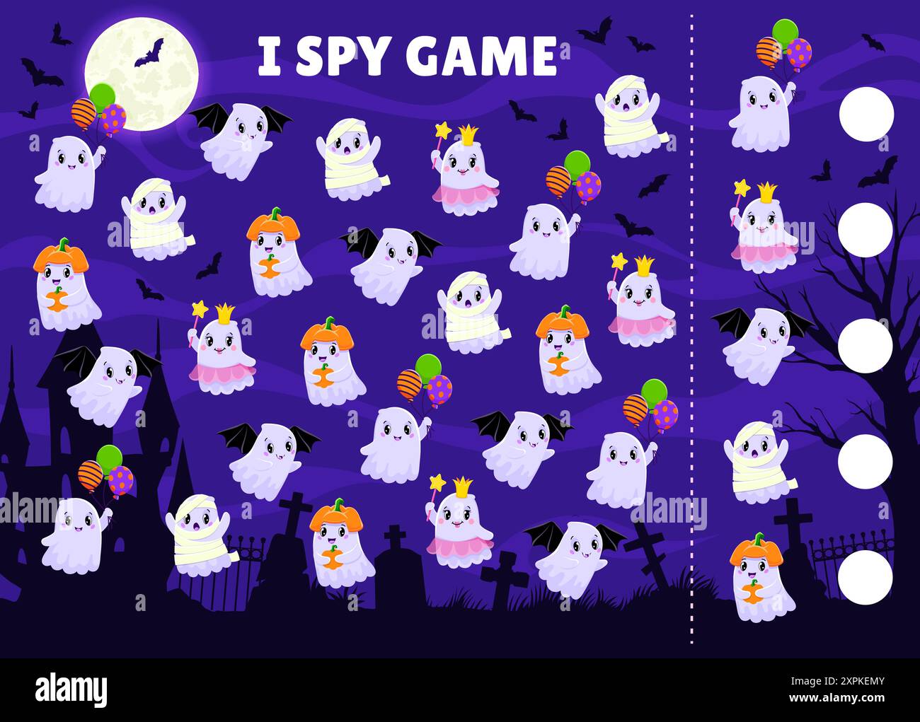 I spy kids game worksheet with Halloween kawaii ghosts and funny ...
