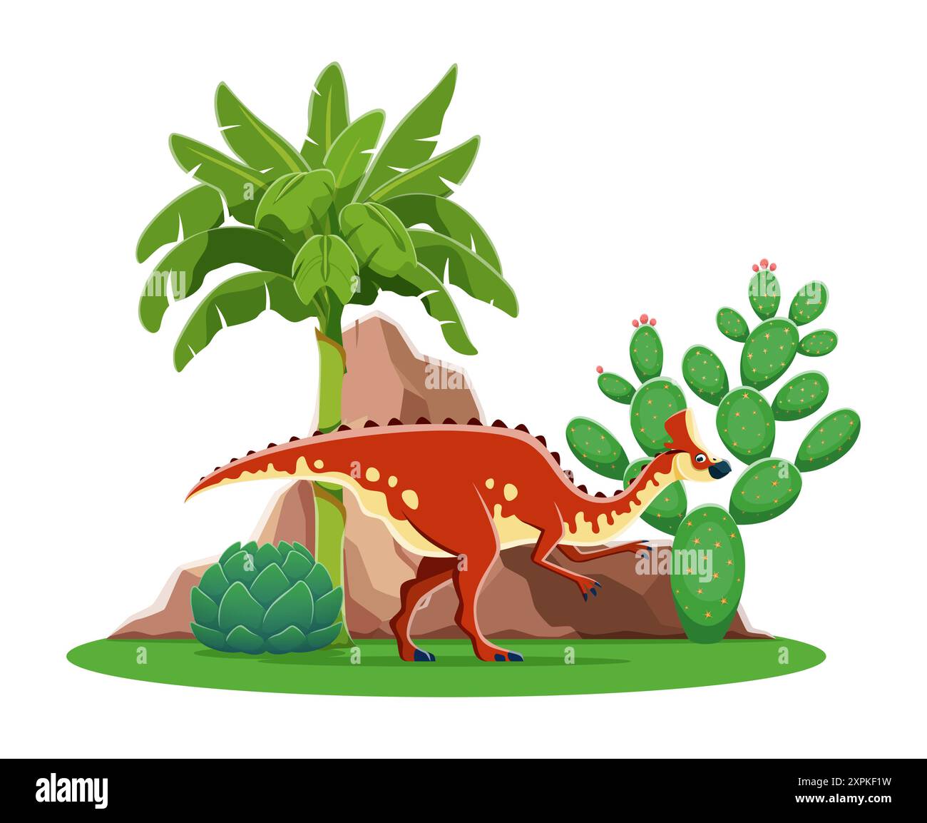 Amurosaururs cartoon prehistoric dinosaur character at tropical ...