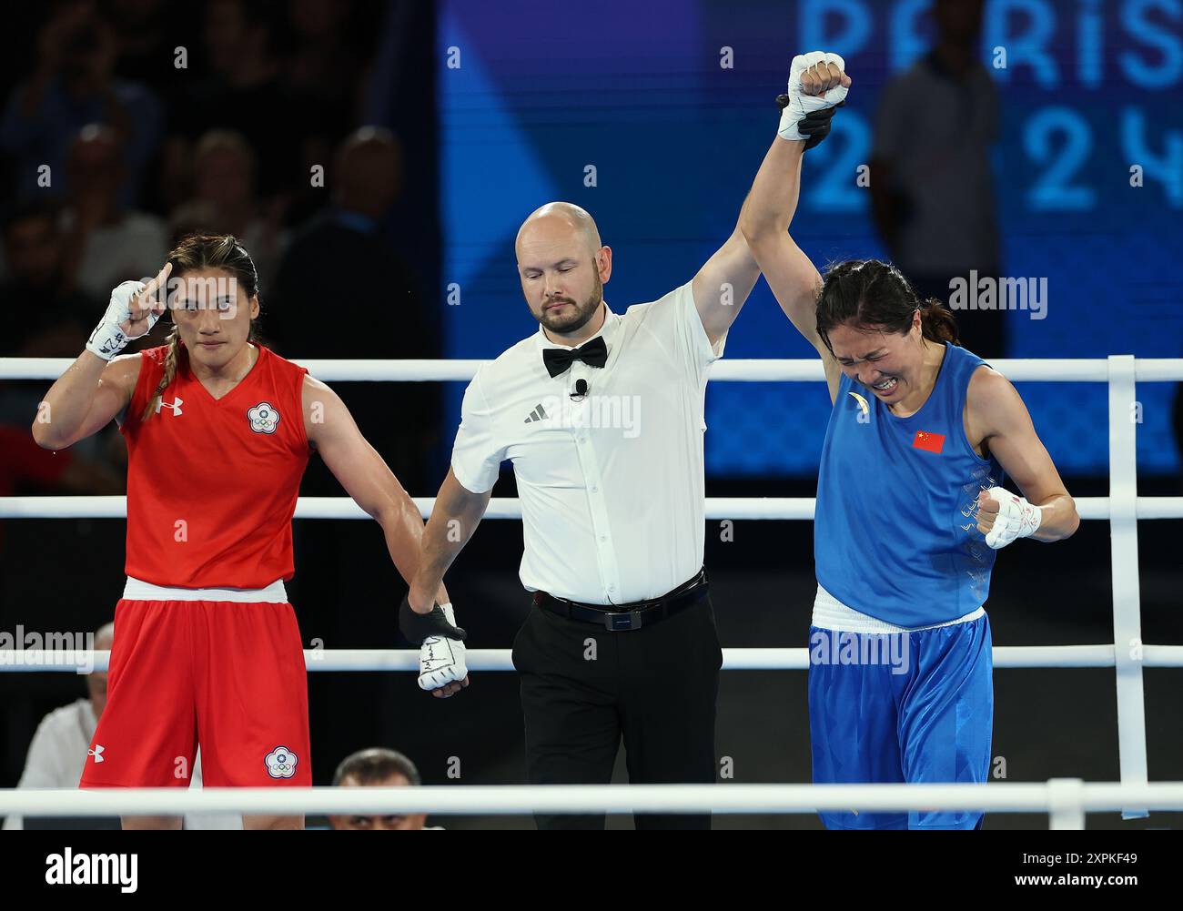 Paris, France. 6th Aug, 2024. Yang Liu (R) of China celebrates after ...