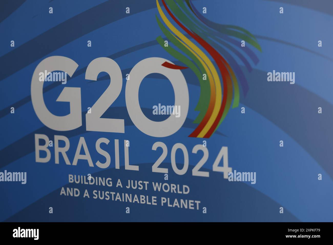 G20 Brazil 2024 Summit logo, meeting room. Symbol of the Group of 20 ...