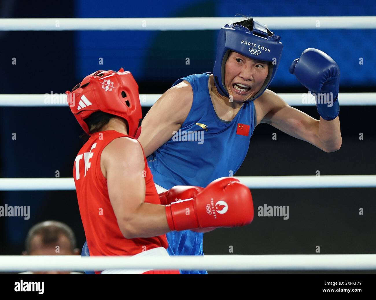 Paris, France. 6th Aug, 2024. Yang Liu (R) of China competes against ...