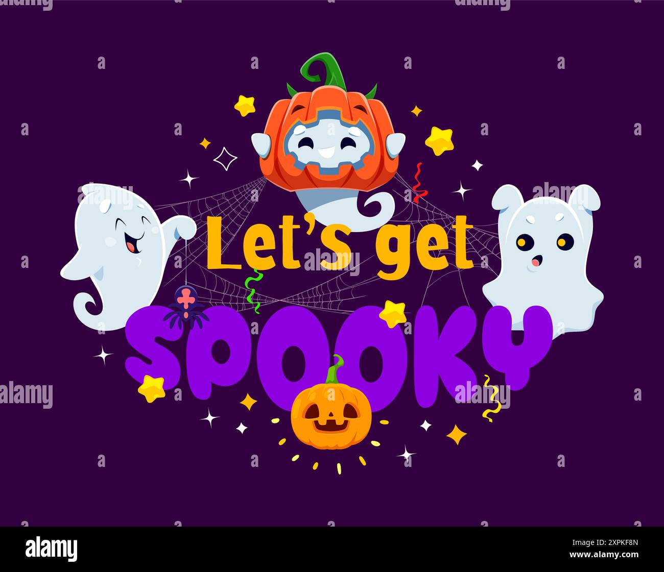 Let us get spooky, Halloween holiday quote. Vector banner with cartoon ...