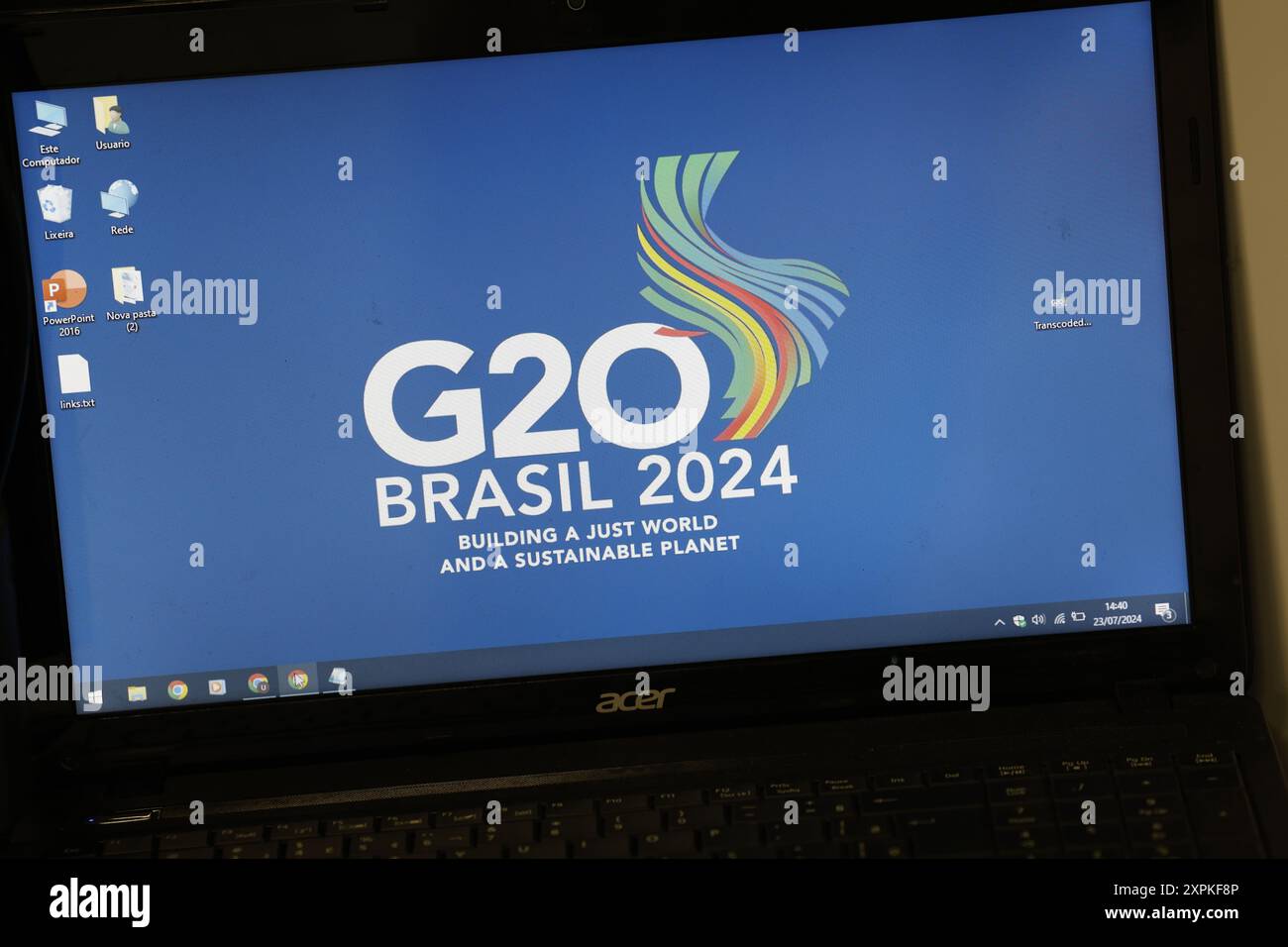 G20 Brazil 2024 Summit logo, meeting room. Symbol of the Group of 20 ...