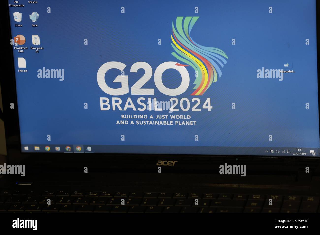 G20 Brazil 2024 Summit logo, meeting room. Symbol of the Group of 20 ...