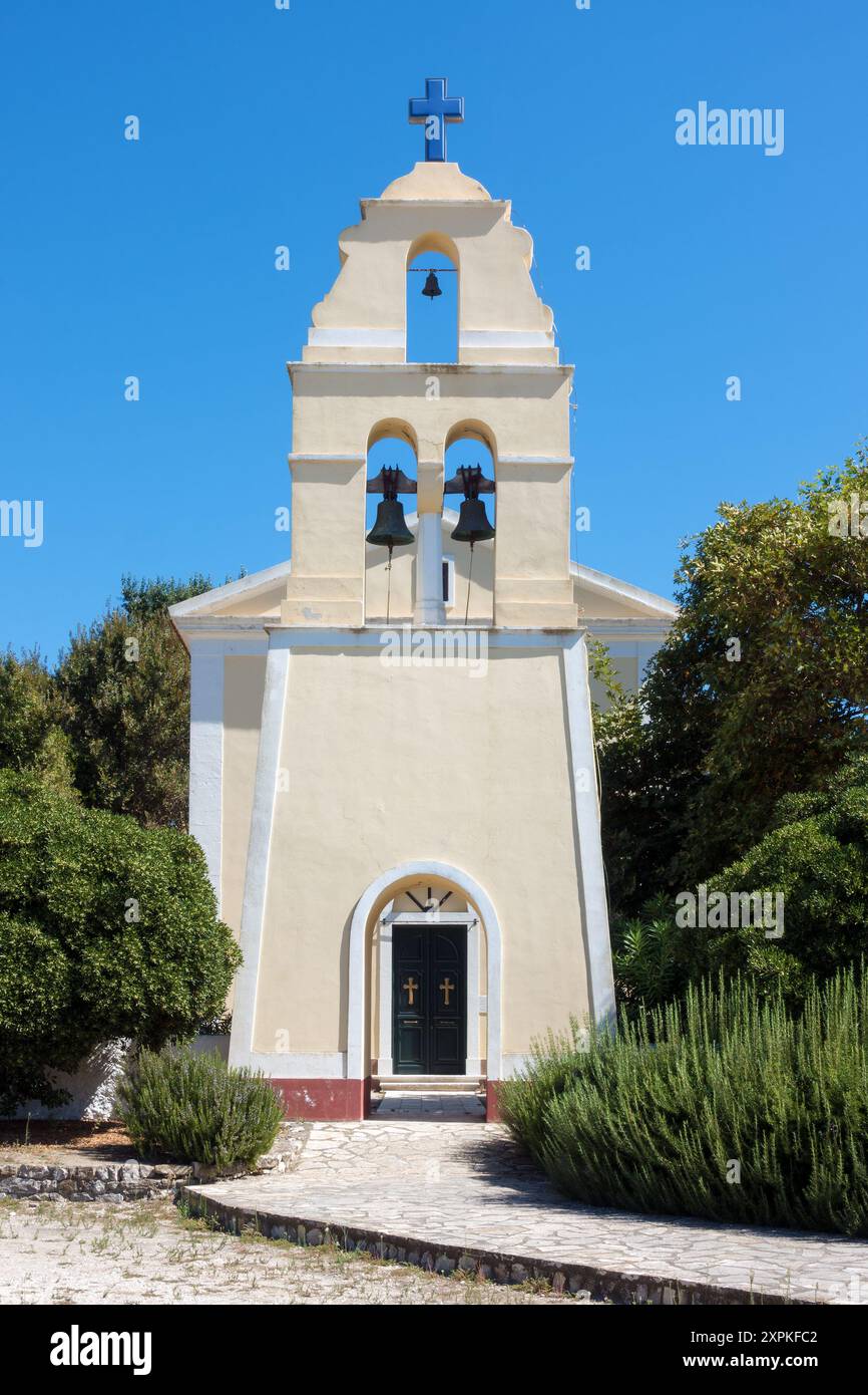 The church of the Holy Trinity in the harbor village of Othonoi island ...