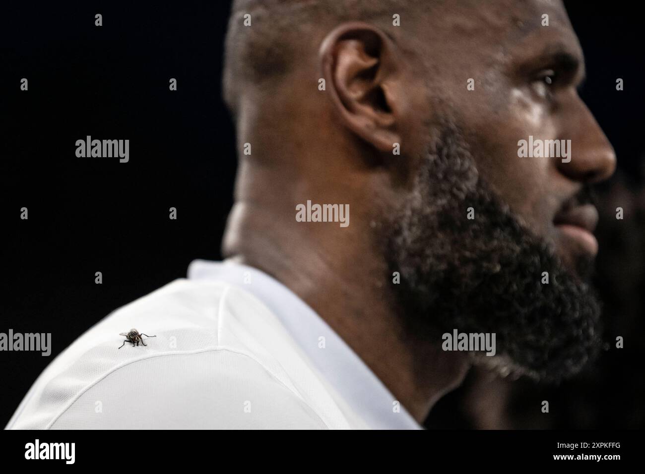 Paris, France. 06th Aug, 2024. LeBron James with a fly during the men's ...