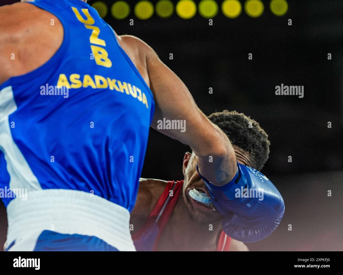 Paris, France. 6th Aug, 2024. The mouthguard of Omari Jones of the ...