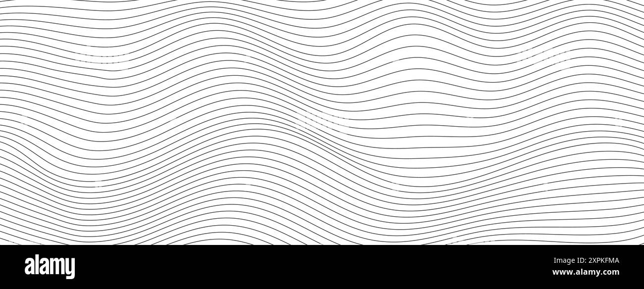 Wave lines abstract background, black thin wavy stripes with movement ...