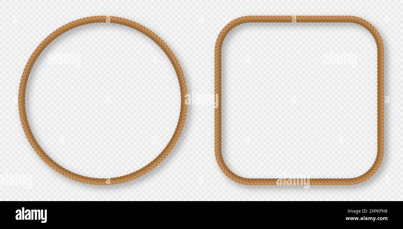 Rope frames, realistic jute cord borders, hemp twisted rope in square ...