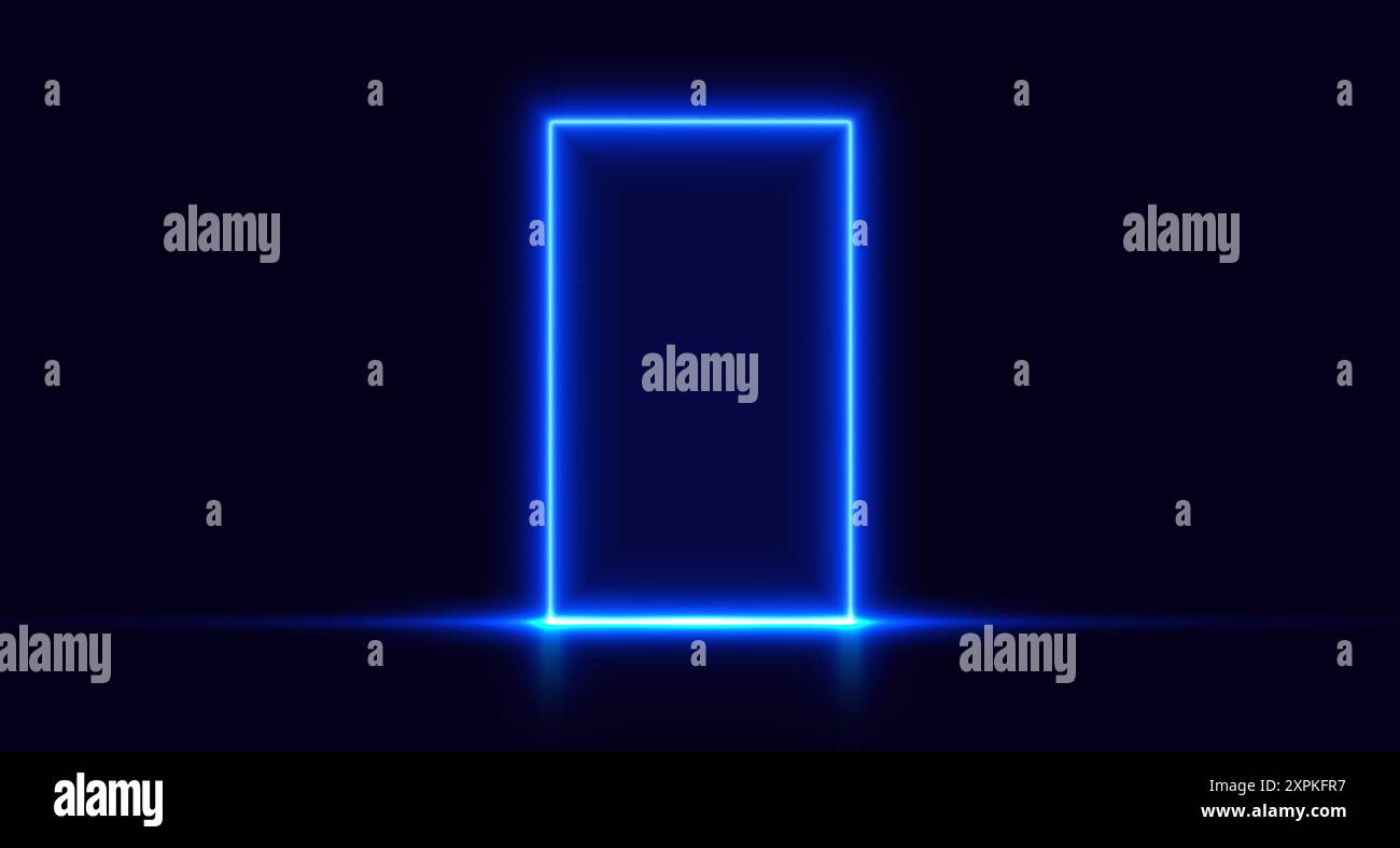 Neon door, blue glowing portal, futuristic arch, magic gate background ...