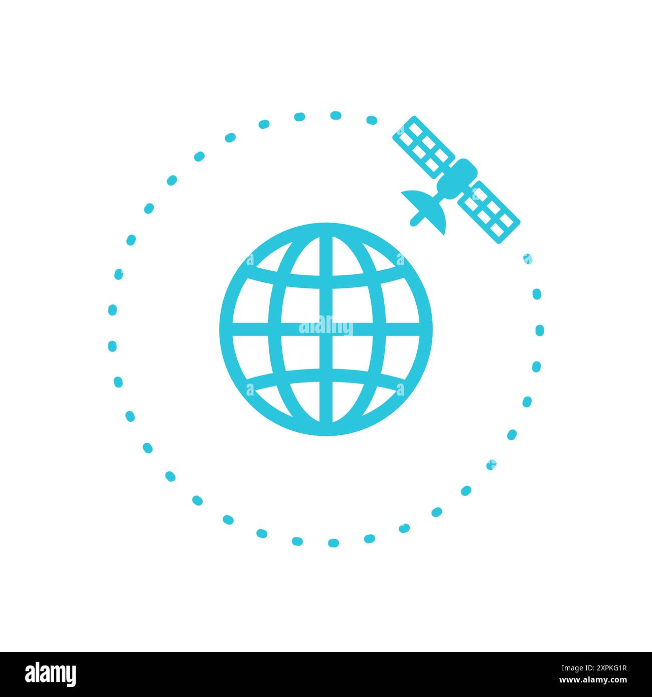 Satellite with globe icon. Isolated on white background. From blue icon ...