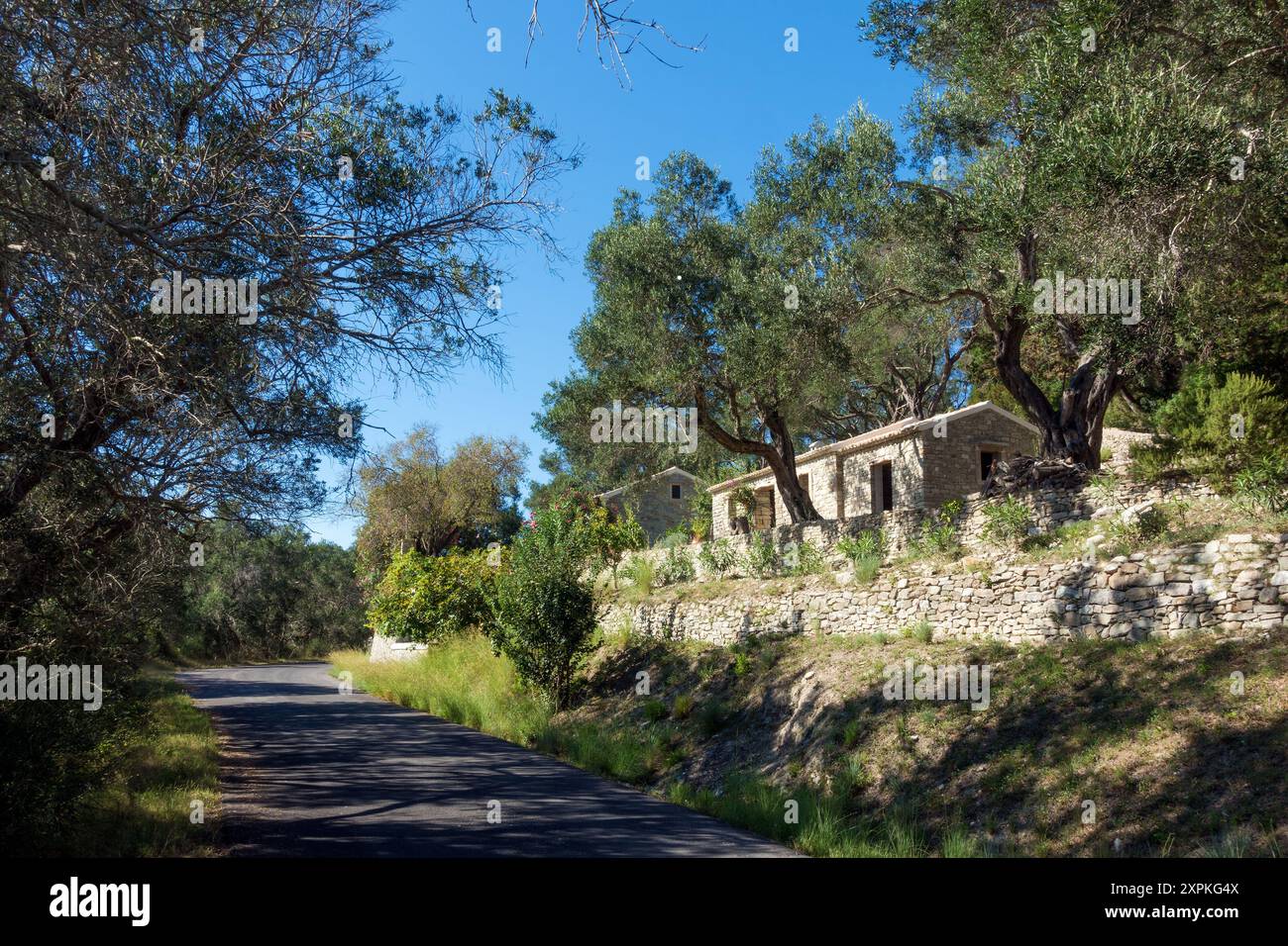 Architecture in the village up the mountain of Othonoi island, Greece ...