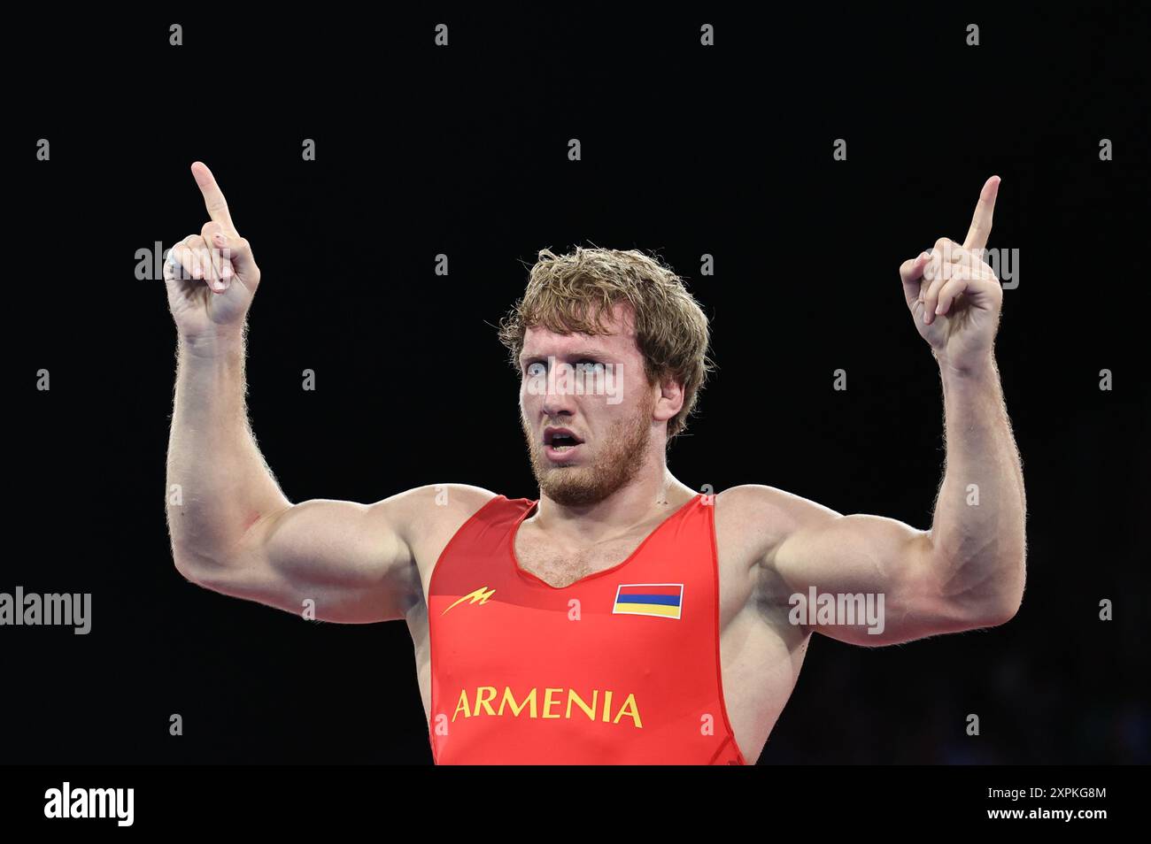 Paris, France. 6th Aug, 2024. Artur Aleksanyan of Armenia celebrates ...