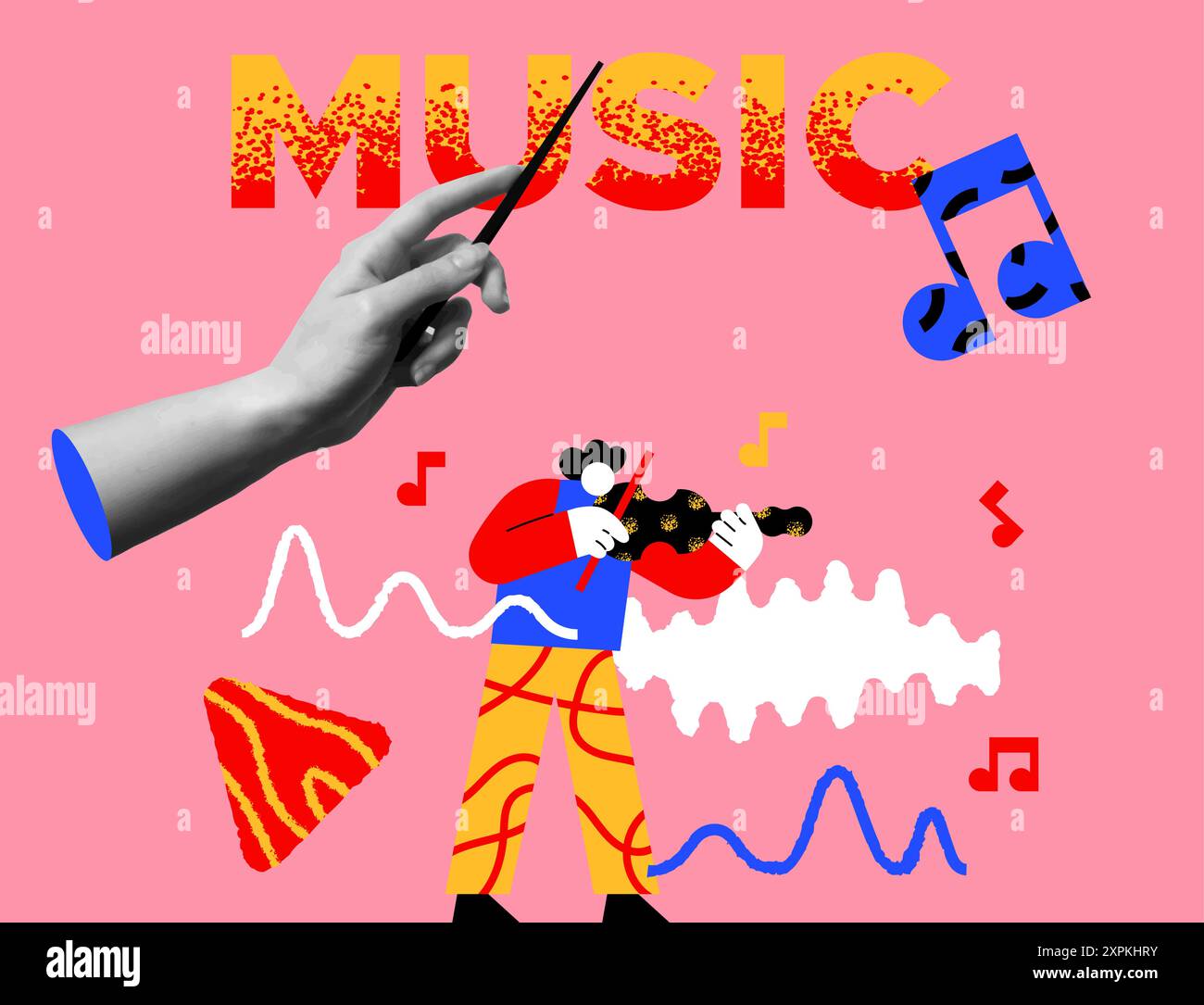 Music concert with man musician character playing violin with creative ...