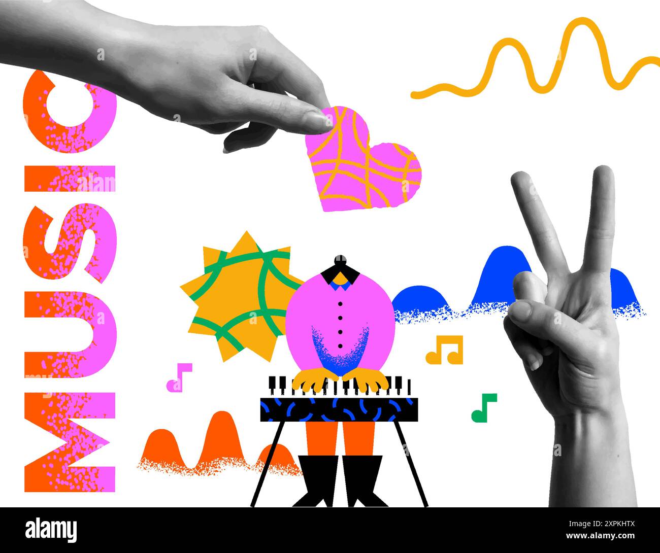 World Music day event banner illustration of woman musician character ...