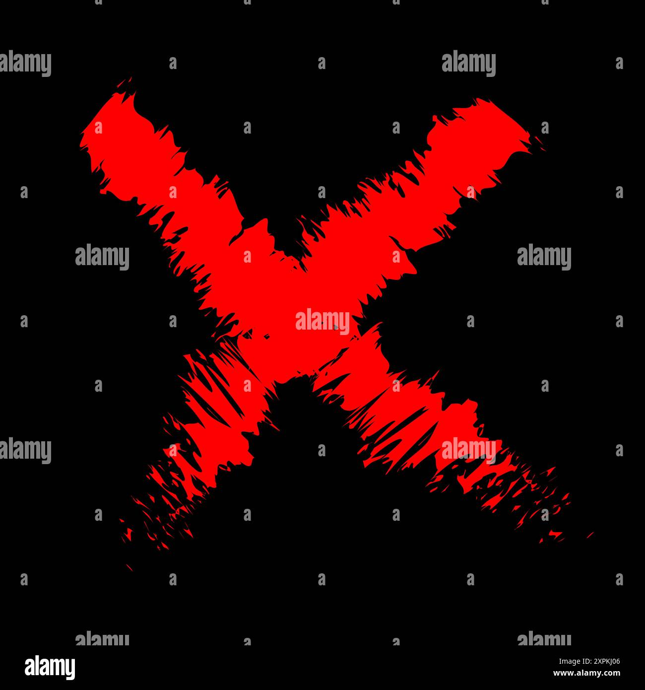 Red grunge X. Bold red mark. Textured brush stroke. Black background ...