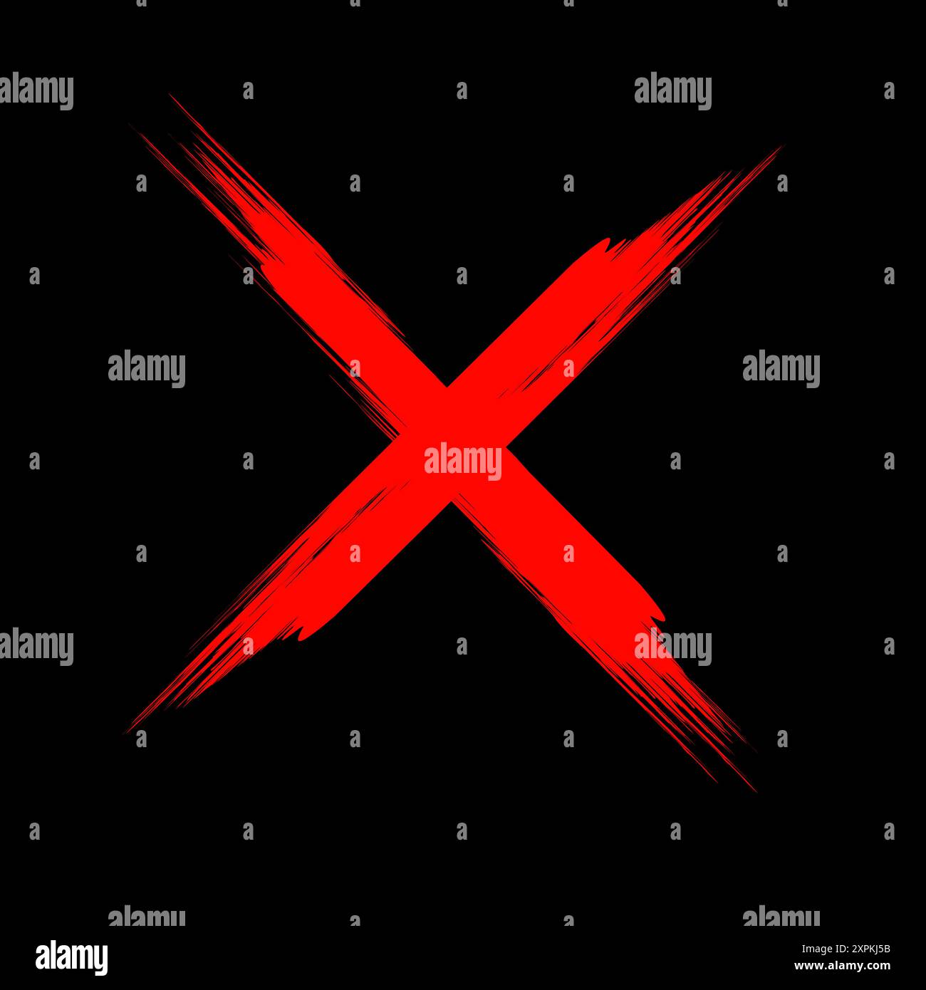 Red X icon. Brushstroke style. Black background. Bold vector graphic ...