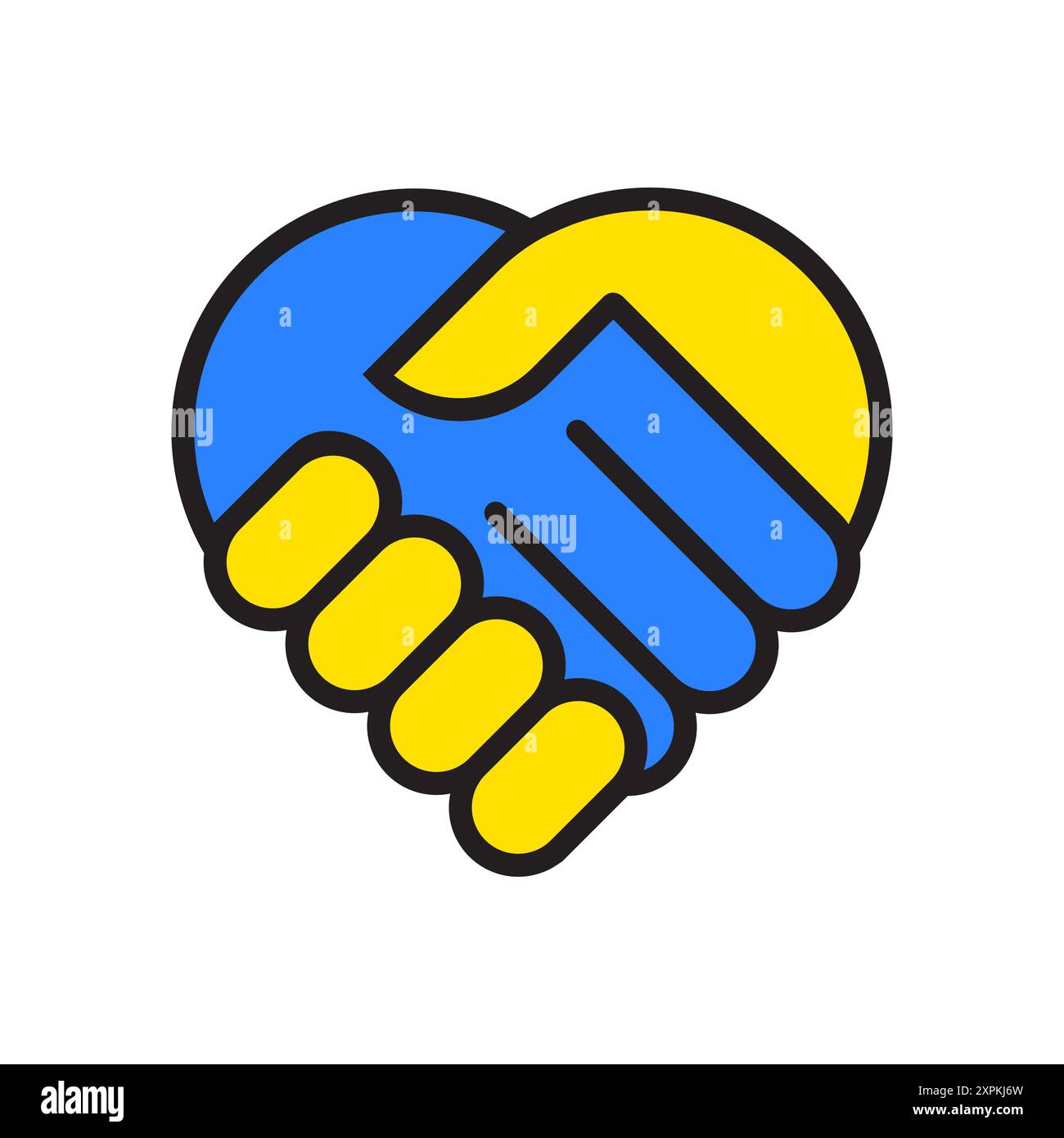 Colorful handshake heart. Unity symbol vector. Blue and yellow. Love ...