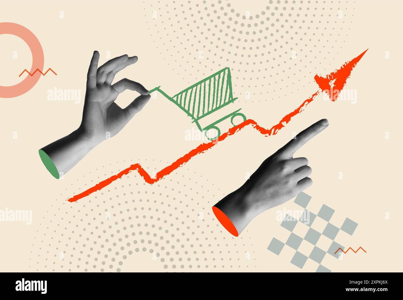 Inflation concept, shopping cart icon and rising price graph with human ...