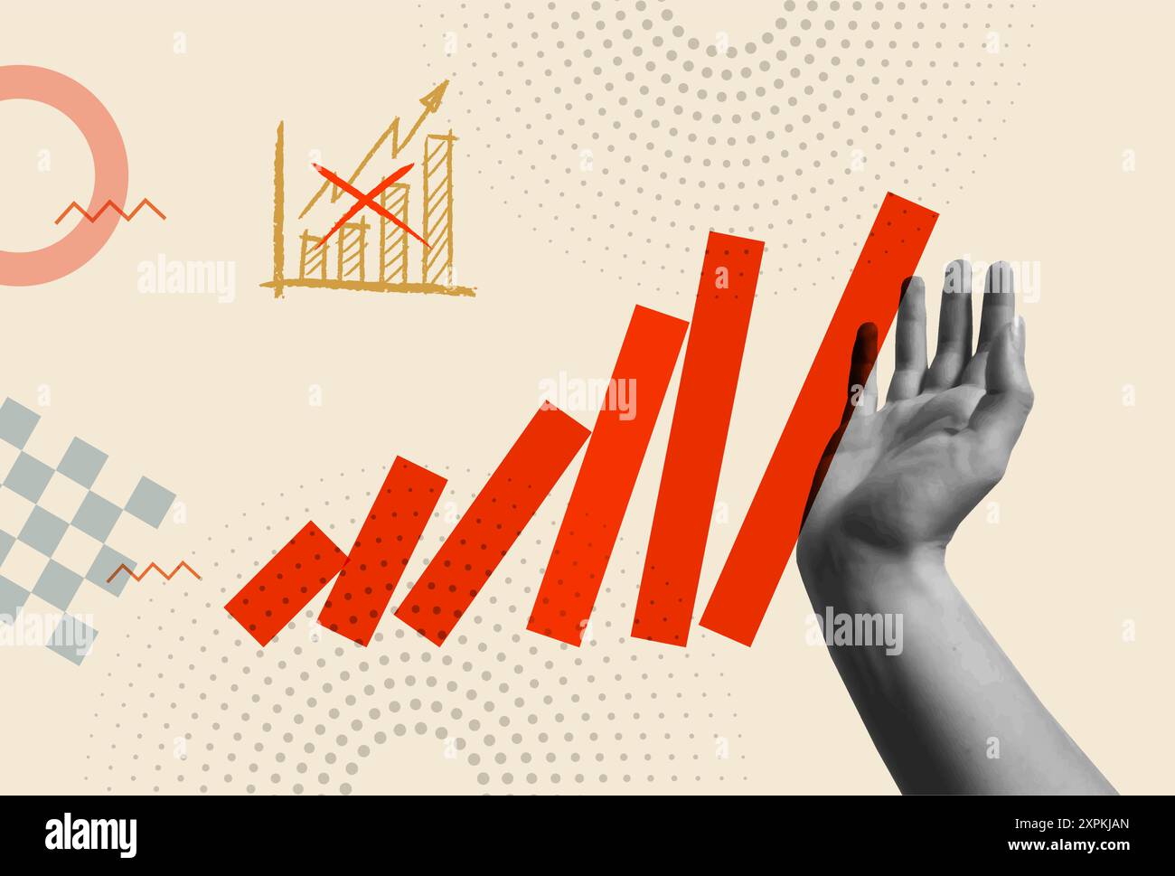 Financial crisis concept, human hand pushing unstable bar graph in ...