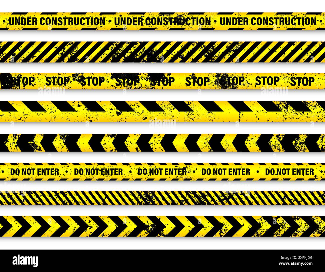Old grunge barricade construction tape. Yellow police warning line ...