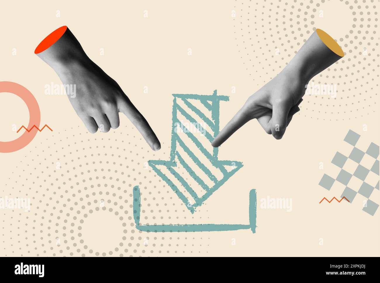 Download arrow icon concept with human hand pointing finger down ...