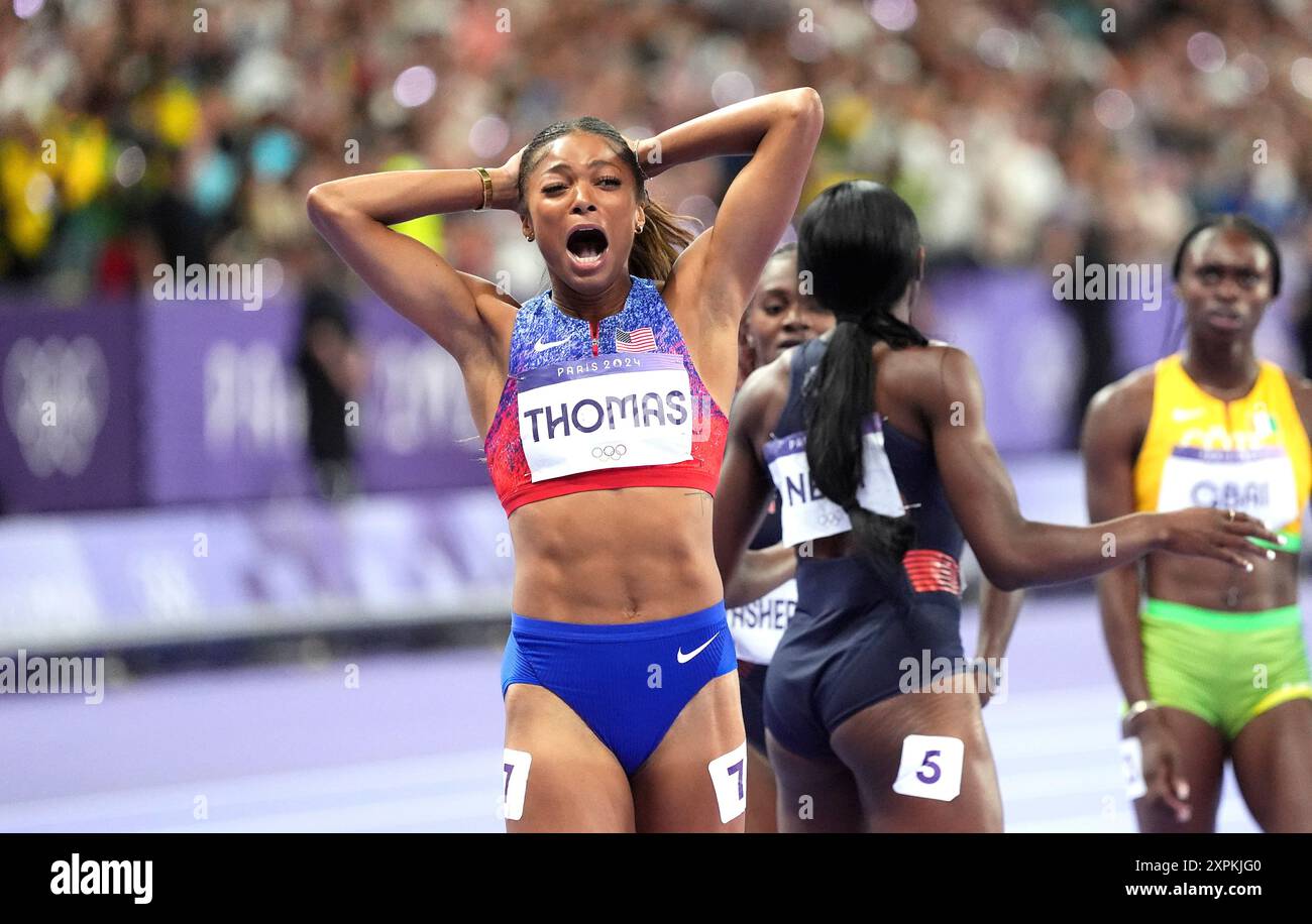 Gabrielle Thomas (USA) celebrates her victory in the women's 200m final ...