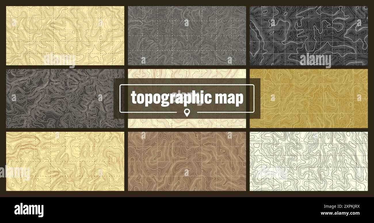 Colorful topographic map with contour lines. Geographic terrain grid ...