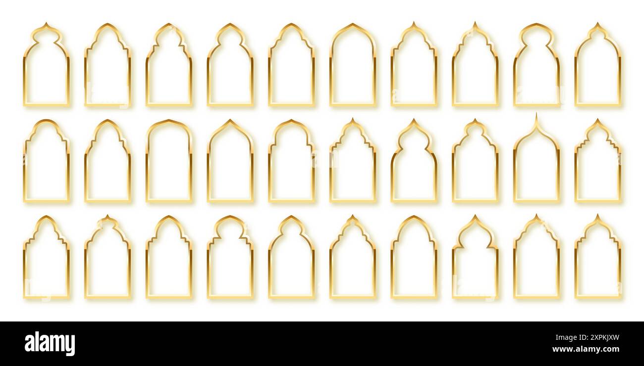 Islamic frames, oriental style. Golden arabic shapes, windows and ...