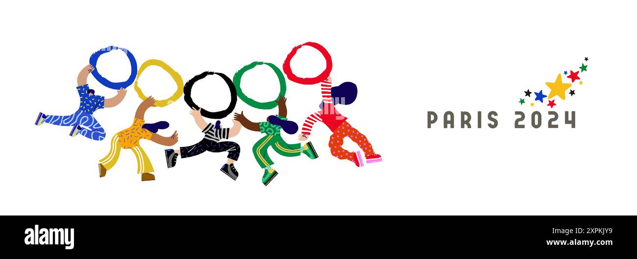 Colorful people group together for Olympic games in flat vector ...