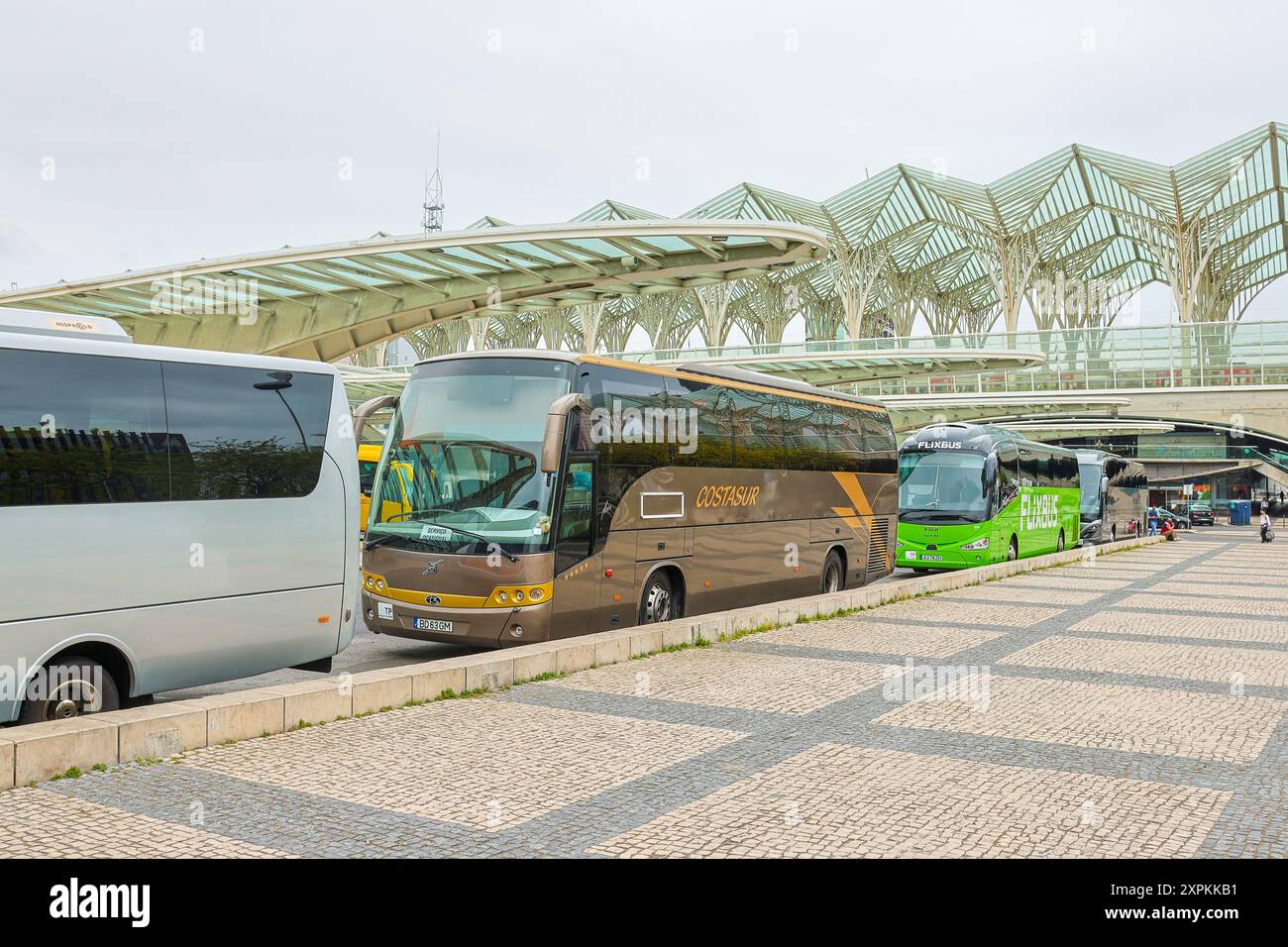 Buses parked at the modern oriente station in lisbon, showcasing urban ...