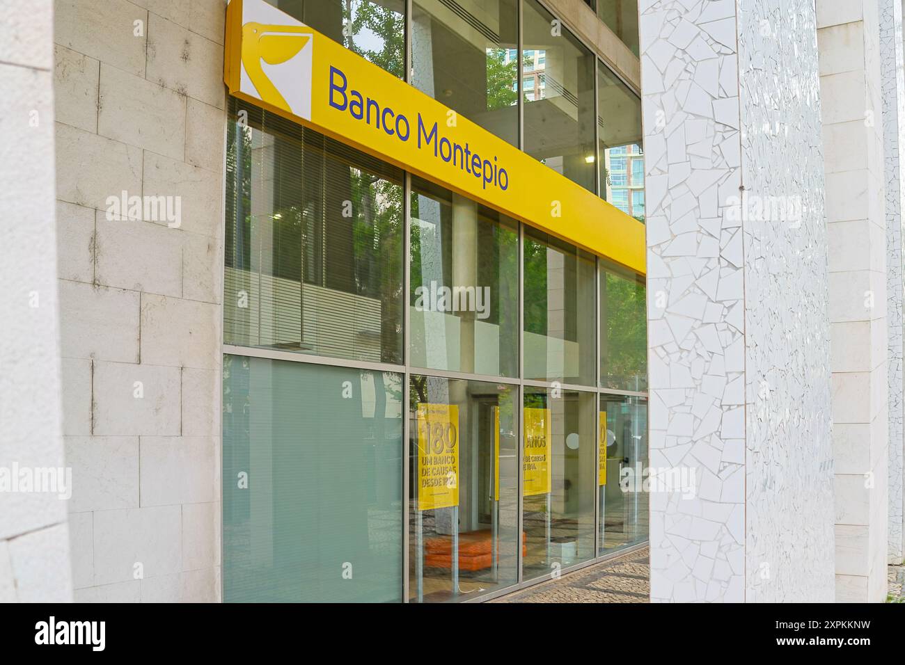Modern entrance of the banco montepio with logo and signage Stock Photo ...