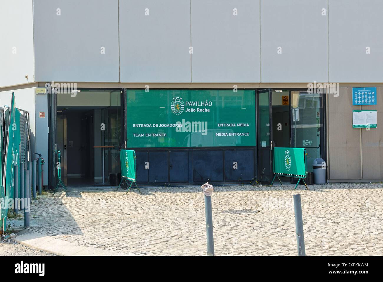 The team and media entrance to pavilhao joao rocha, home to sporting cp ...