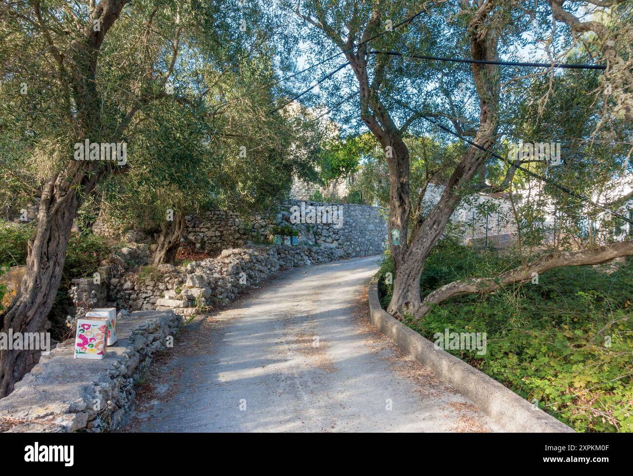 Architecture in the village up the mountain of Othonoi island, Greece ...