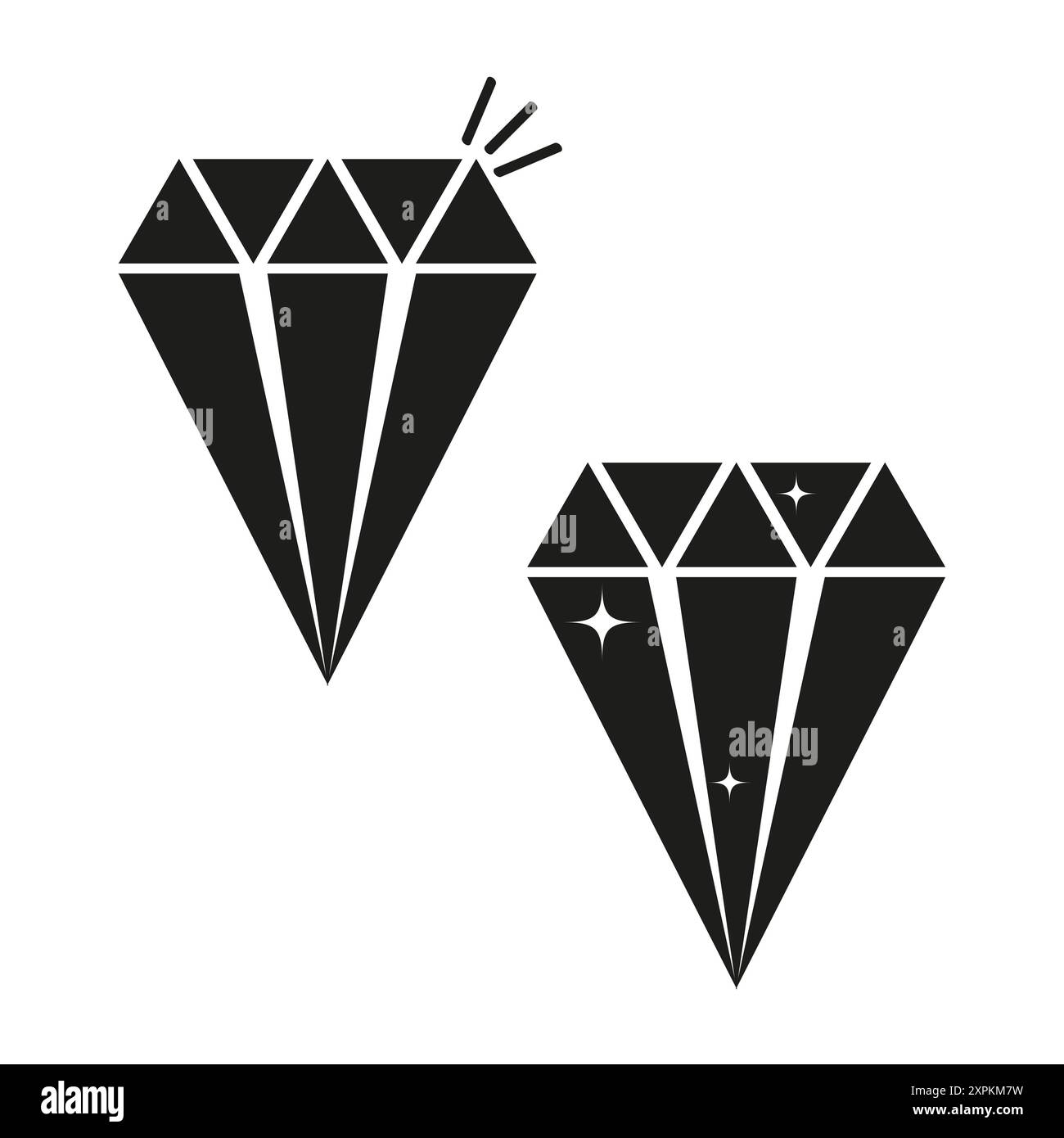 Shiny diamond icons. Black and white vector illustration. Geometric gem ...