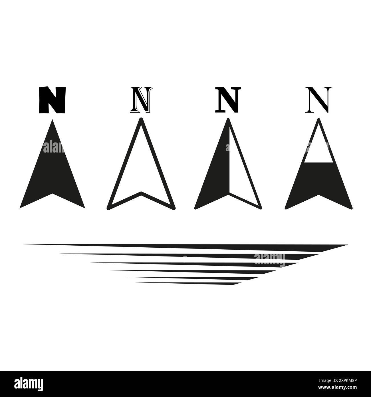 North direction icons. Black and white. Various arrow designs. Vector ...
