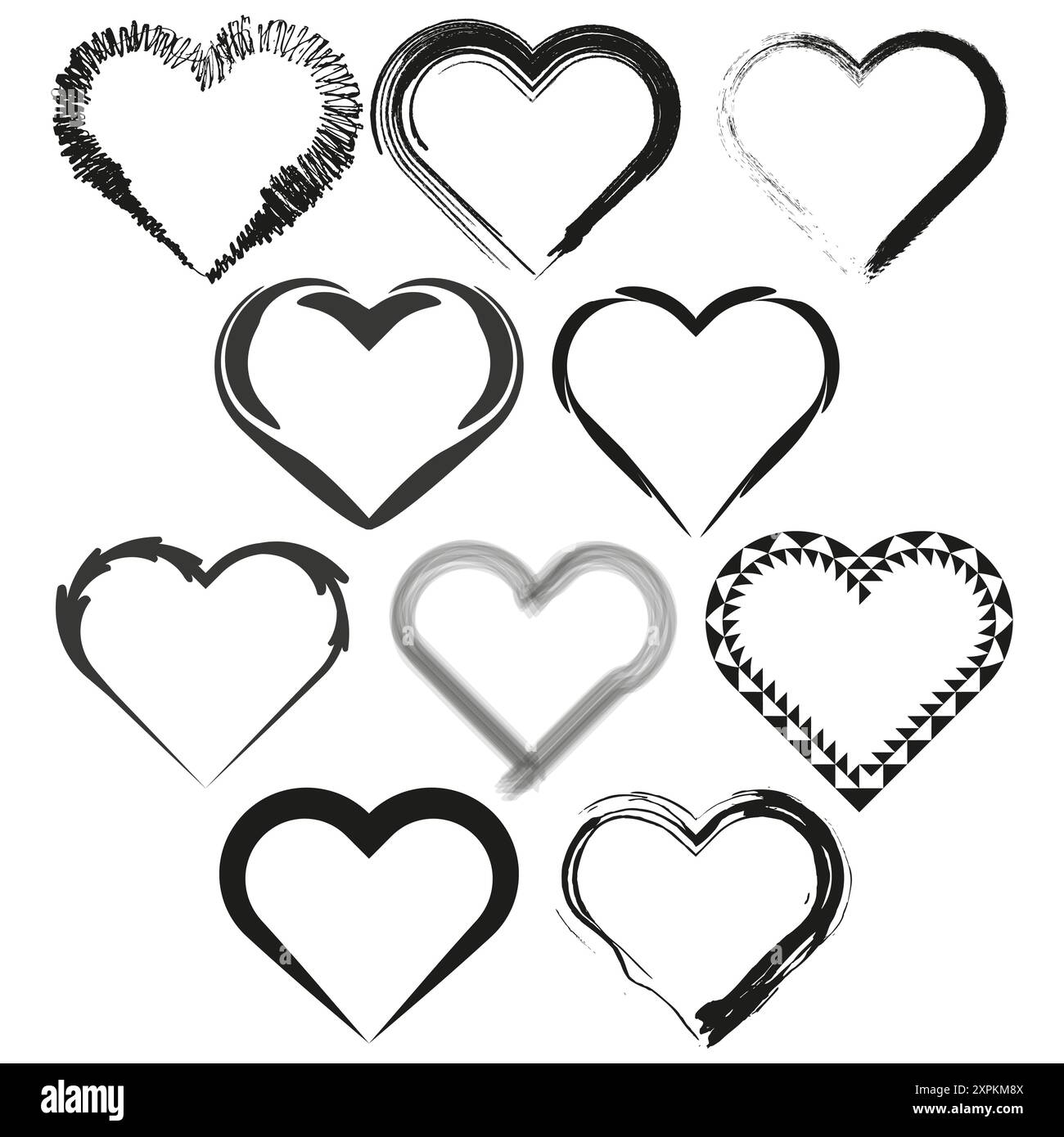 Hand drawn heart icons. Ten vector designs. Black and white. Artistic ...