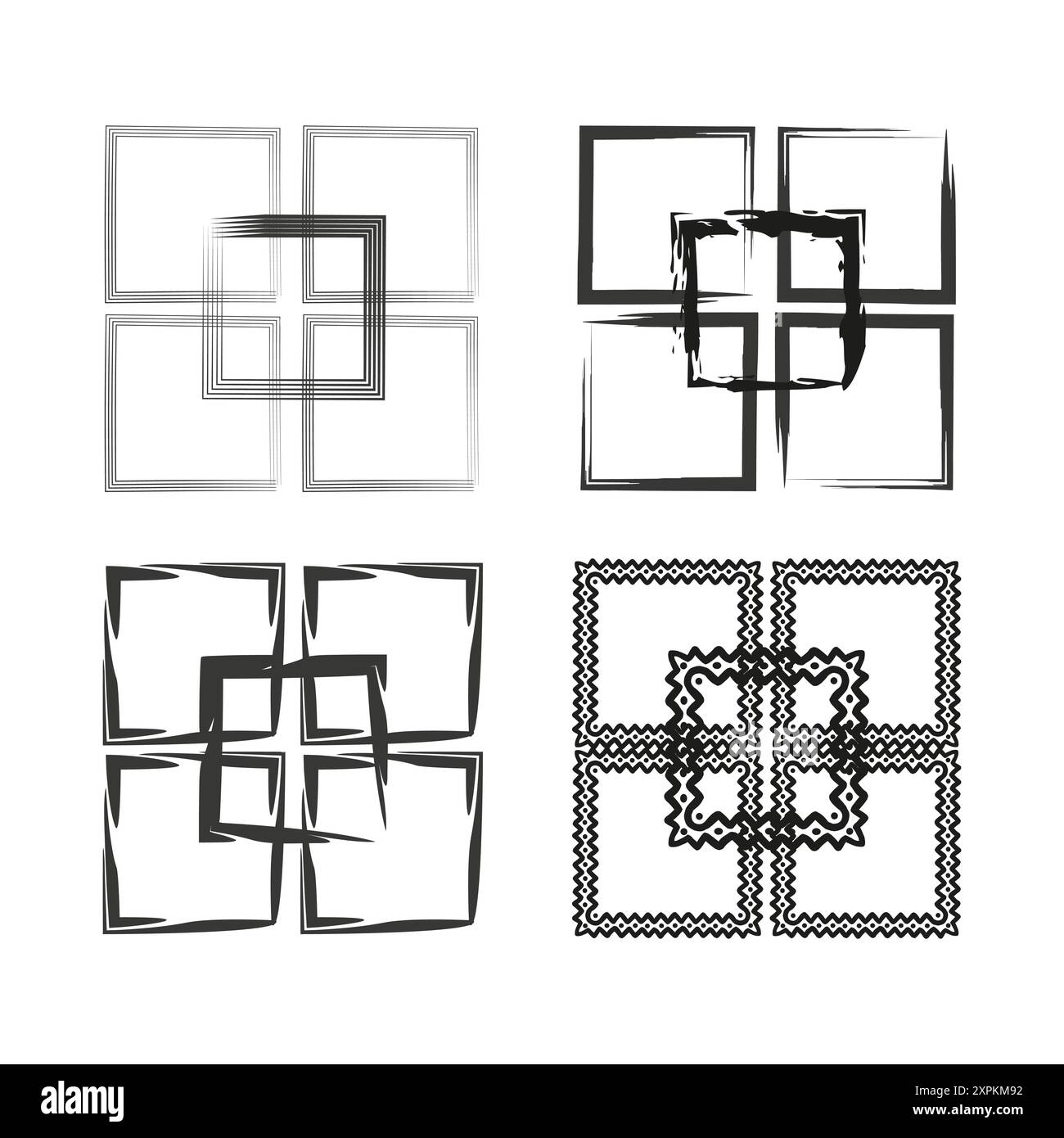 Abstract square vector set. Geometric patterns with rough and smooth ...