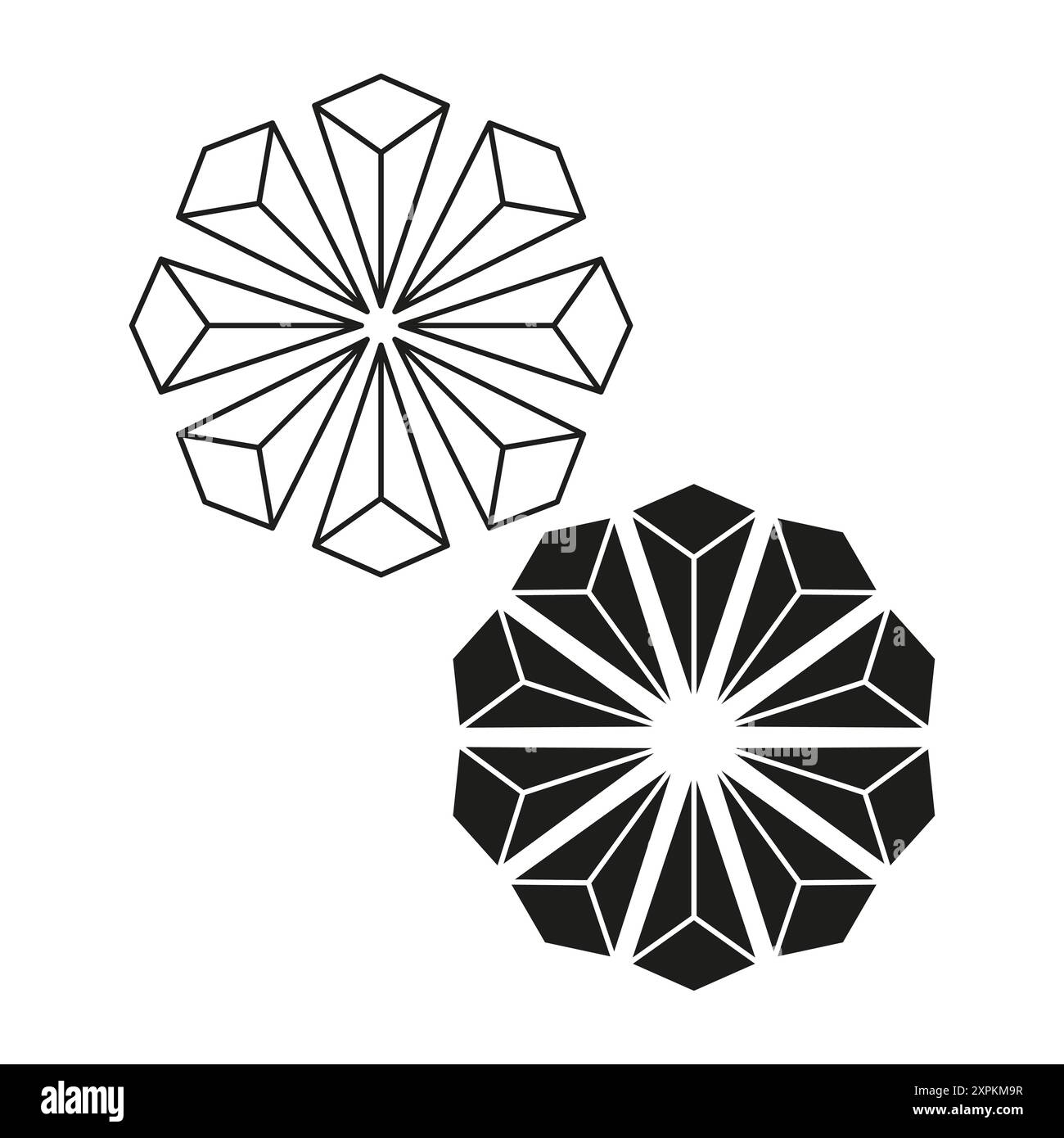 Geometric flower icons. Black and white. Symmetrical shapes. Vector ...