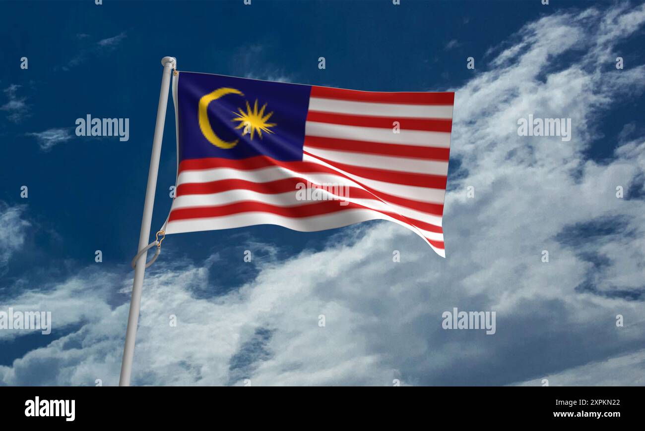 malaysia country national flag waving blue sky cloud white landmark 31 ...