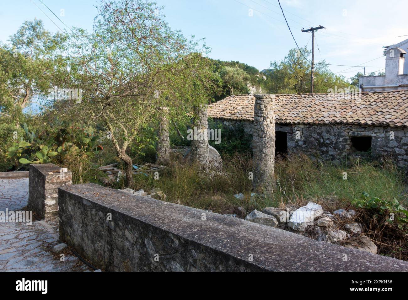 Architecture in the village up the mountain of Othonoi island, Greece ...