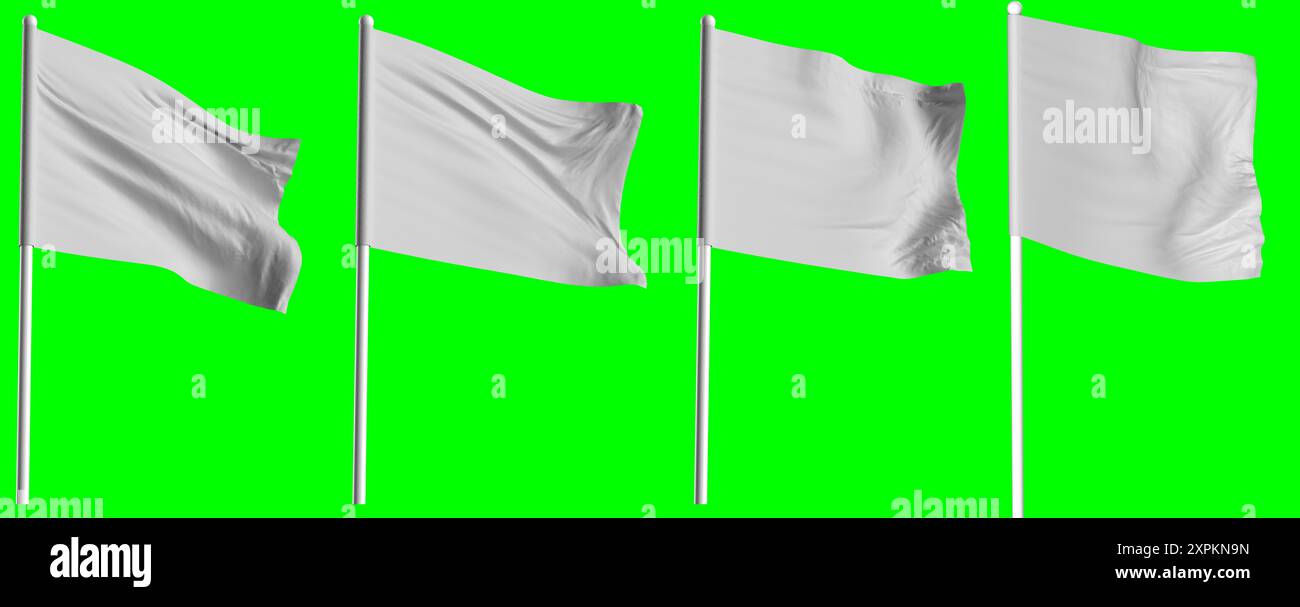 Set of Four White Flags in Different Wind Positions Stock Photo - Alamy
