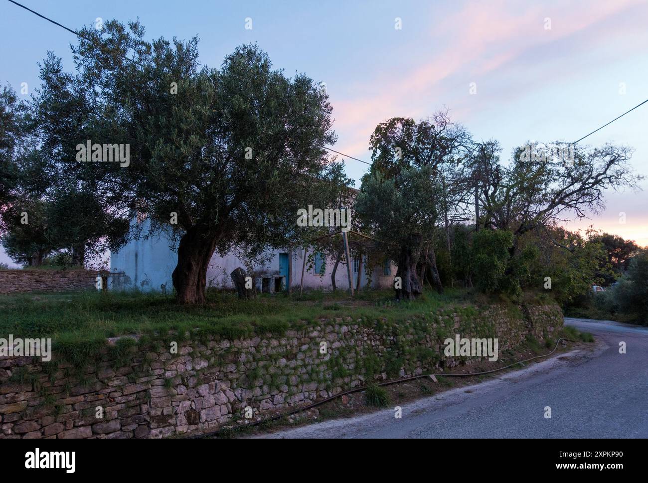 Architecture in the village up the mountain of Othonoi island, Greece ...