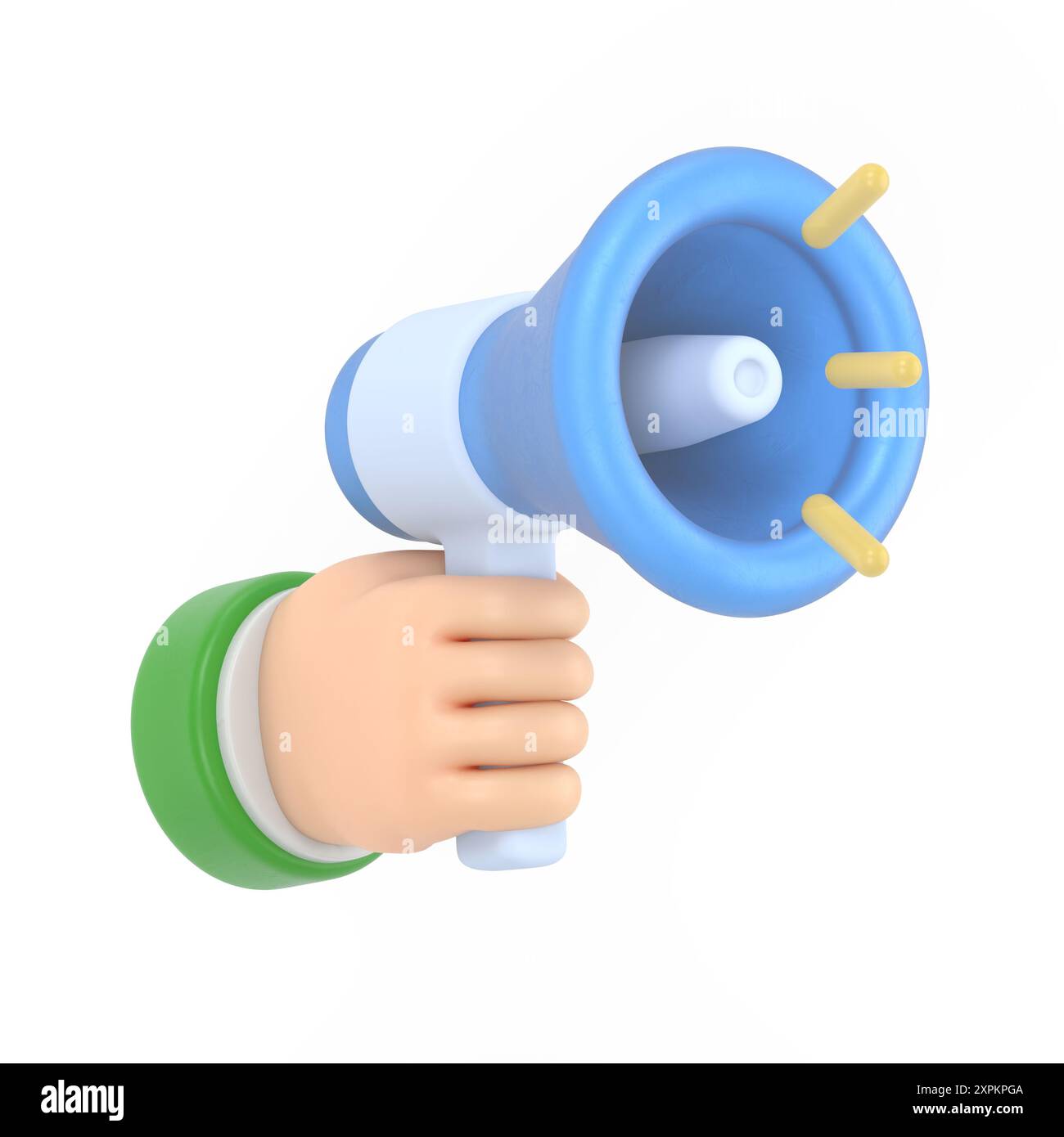 Cartoon Gesture Icon Mockup.3d hand holding yellow megaphone realistic ...