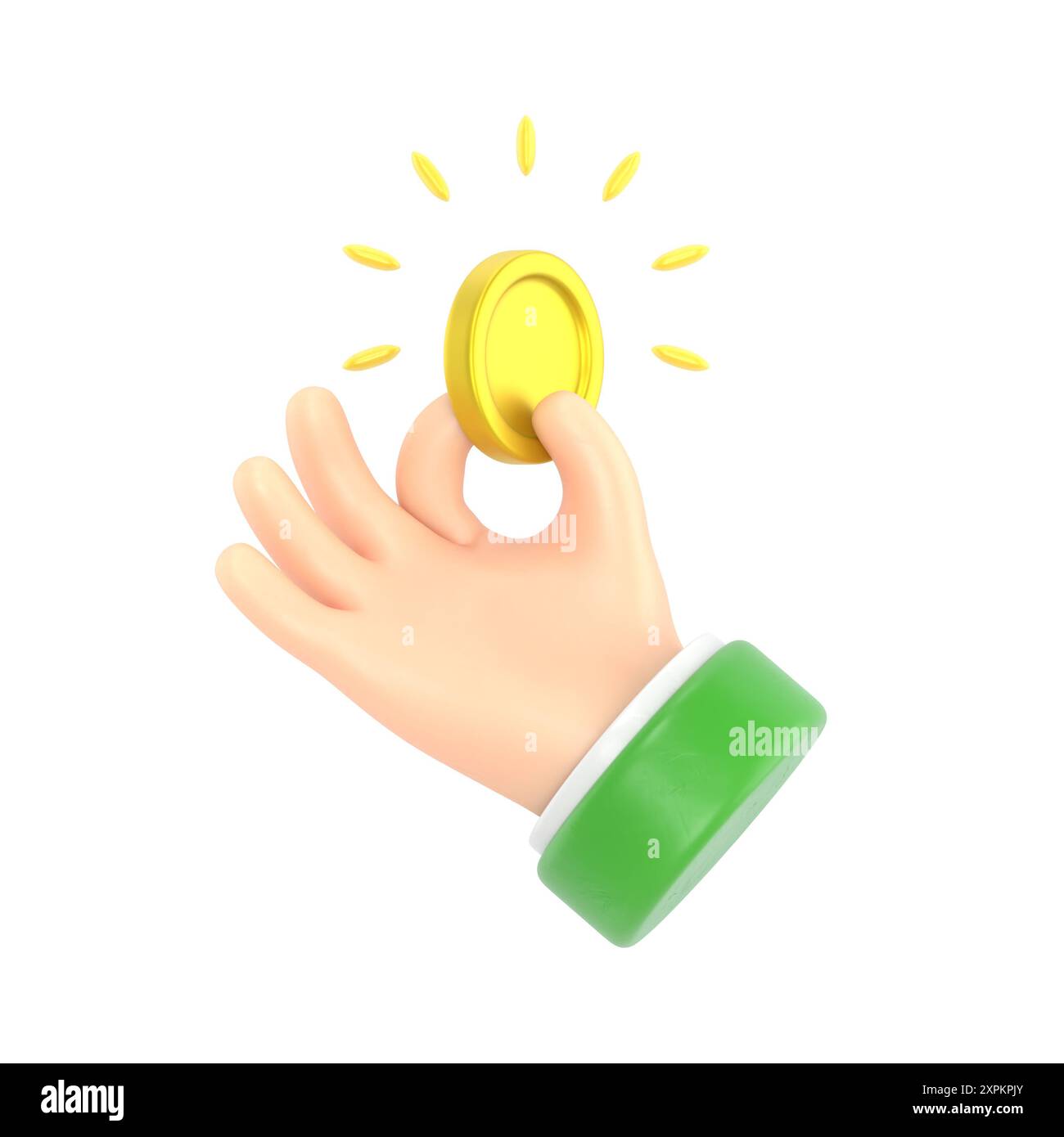 Cartoon Gesture Icon Mockup.3d Icon hand with gold coin. Money concept ...