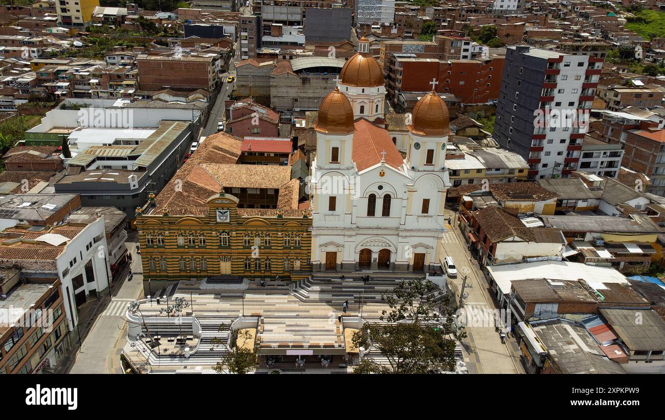 Yarumal, Antioquia. Colombia - June 22, 2024. Aerial panorama made with ...