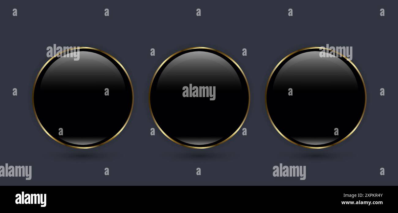 Three Buttons of Premium round black glossy Circle button, with Luxury ...