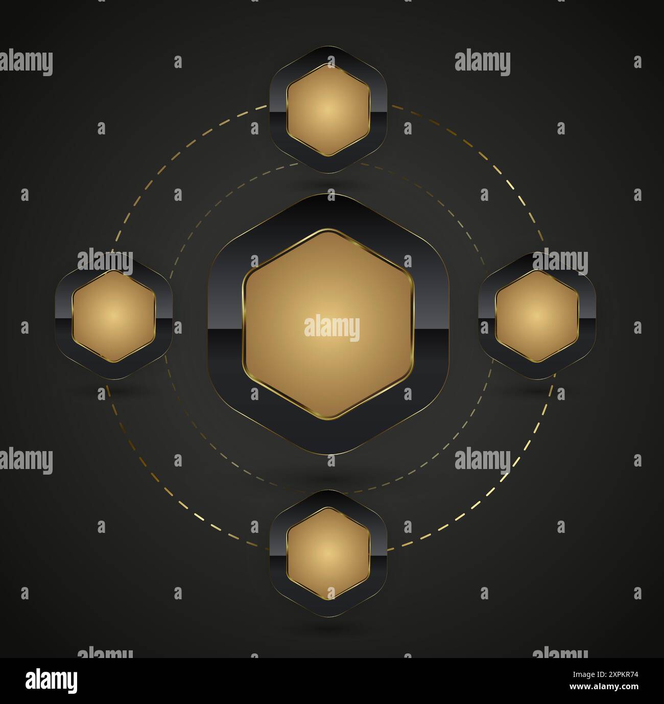 Luxury buttons of hexagon shapes with golden frame vector illustration ...