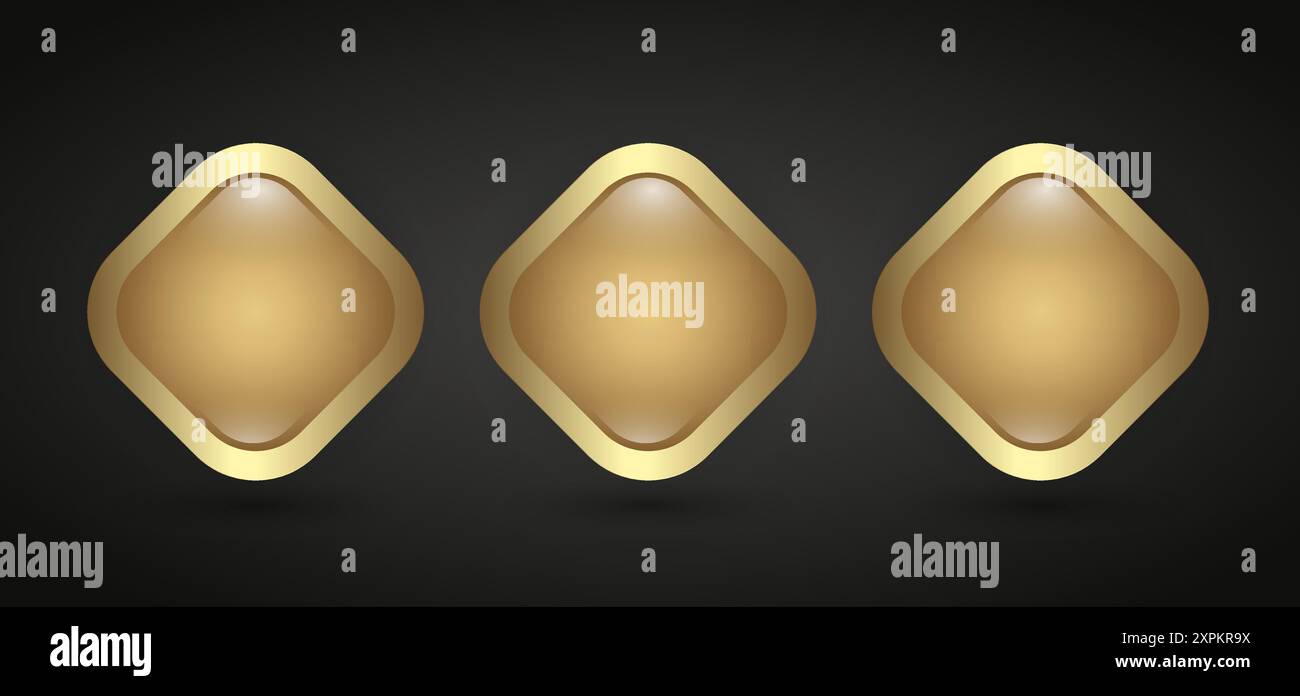 Three Gold and premium rectangle buttons, vector, illustration style ...