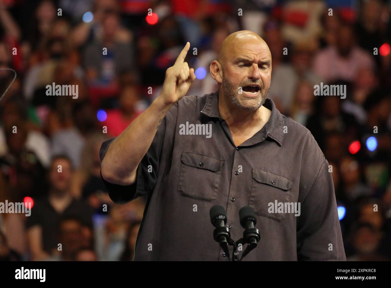 Senator John Fetterman speaks during an event with US Vice President ...